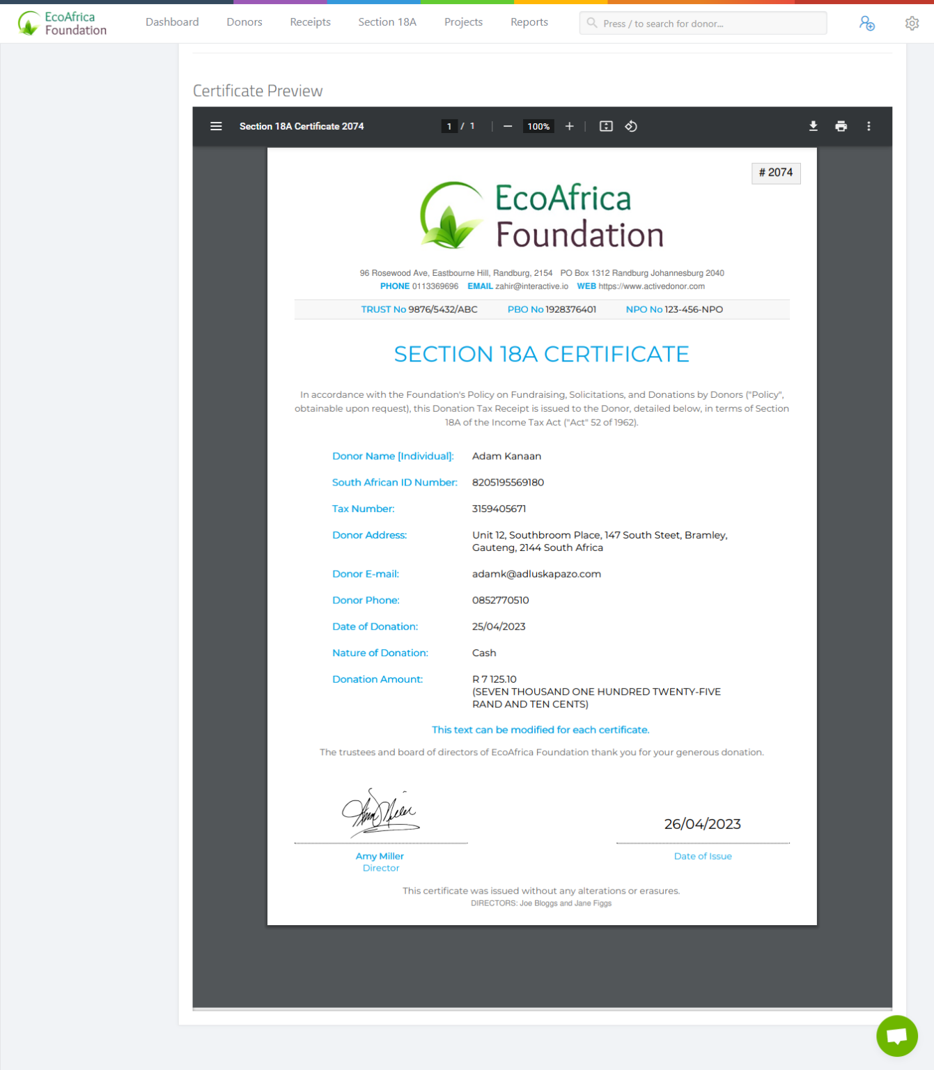 Uploading an electronic signature for Section 18A Certificate ...