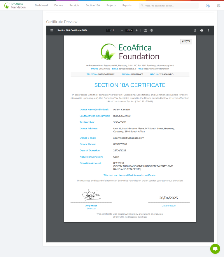 Uploading an electronic signature for Section 18A Certificate ...