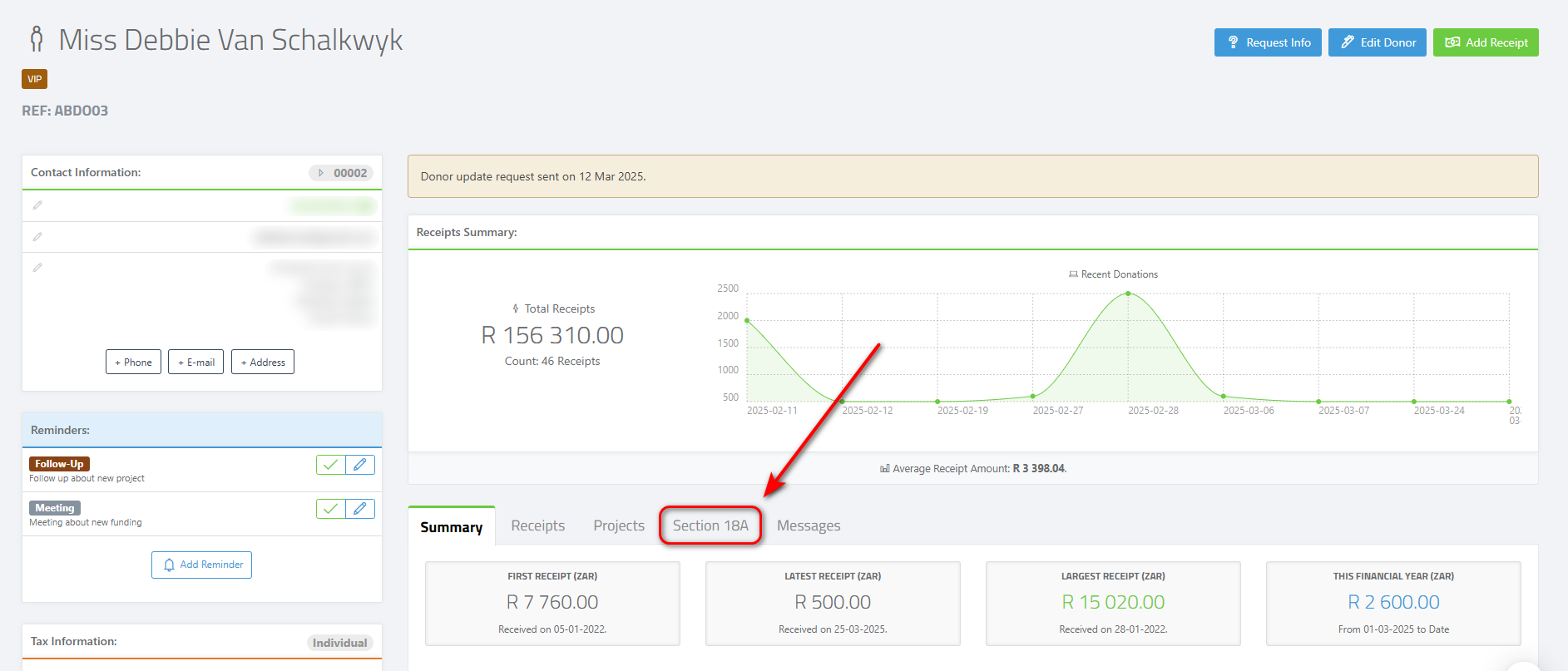 Viewing all Section 18A Tax Certificates for a Donor – ActiveDonor Help