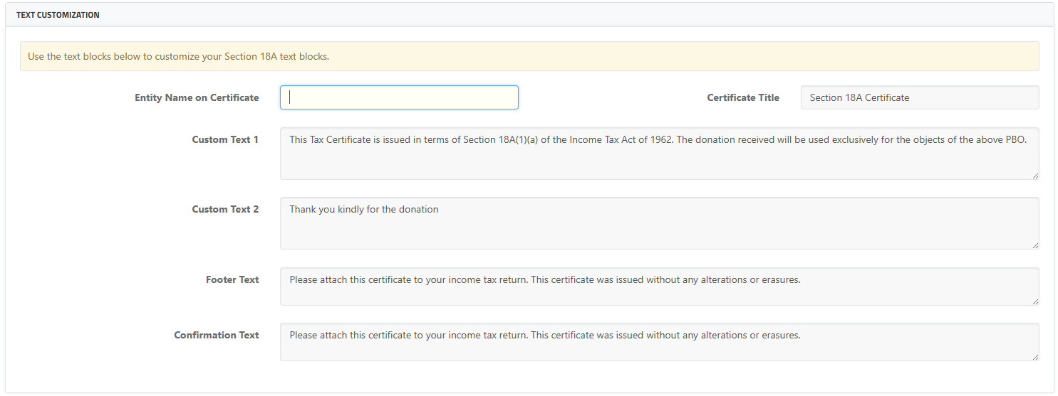 Customising the text and layout on a Section 18A Tax Certificate ...