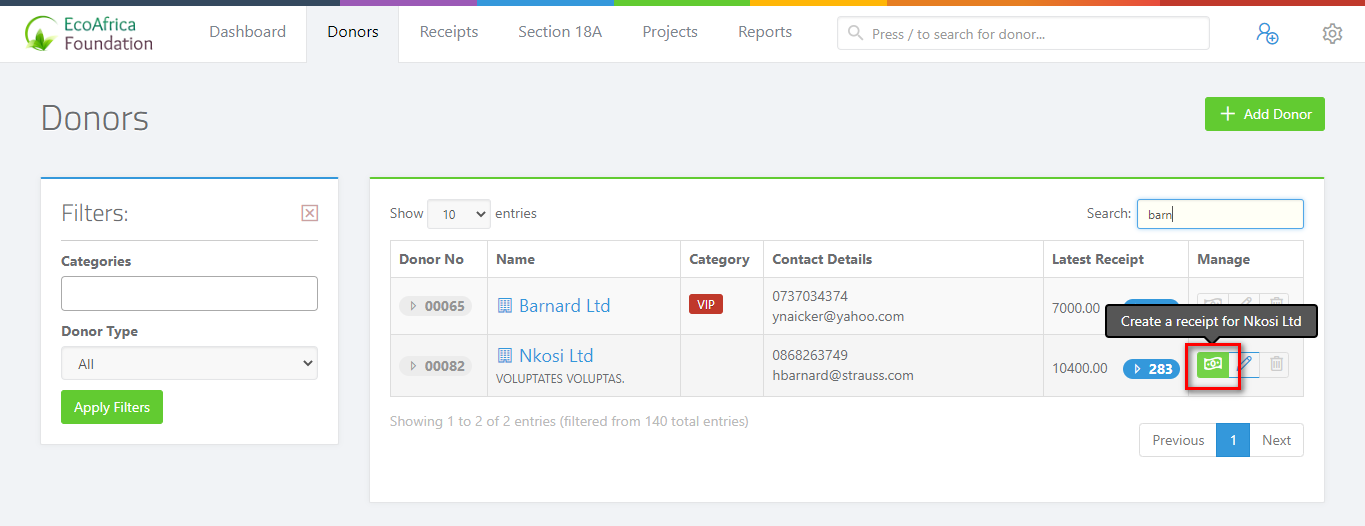 Creating a New Receipt – ActiveDonor Help