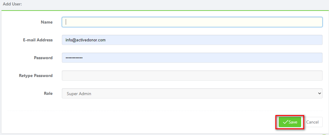 Creating a new user – ActiveDonor Help
