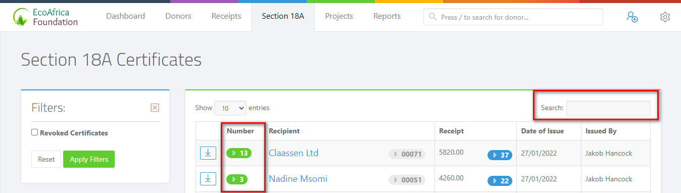 Modifying a Section 18A Tax Certificate – ActiveDonor Help