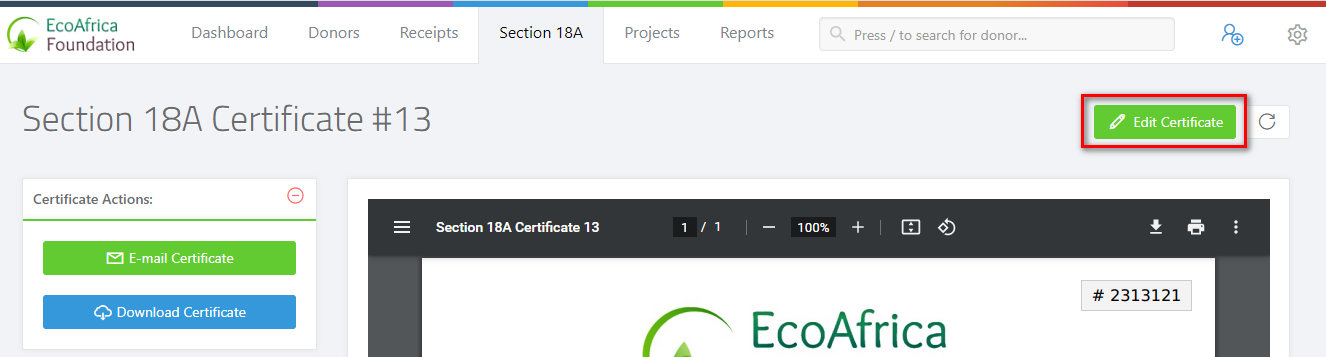 Modifying a Section 18A Tax Certificate – ActiveDonor Help