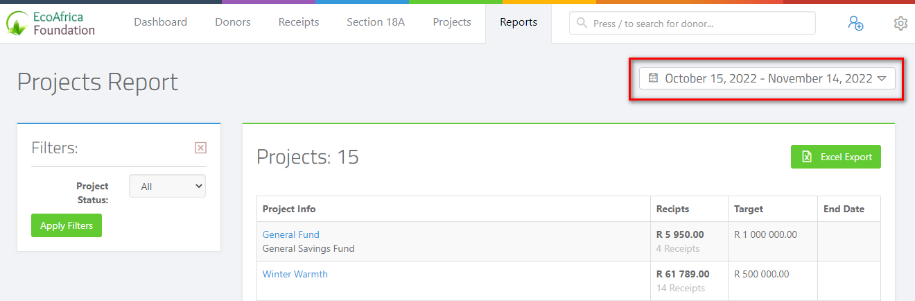 Generating Financial (Projects) Reports – ActiveDonor Help