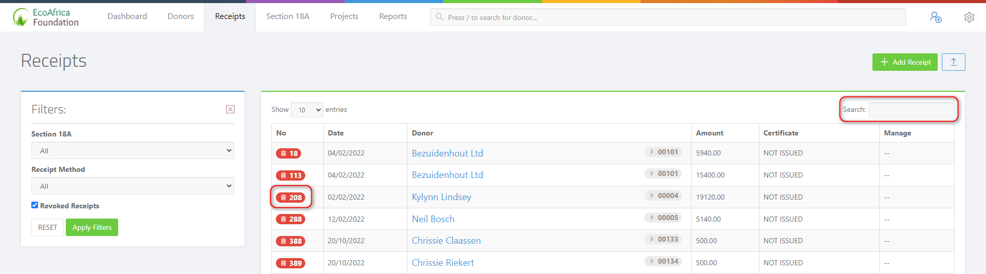 How to list and view deleted receipts – ActiveDonor Help