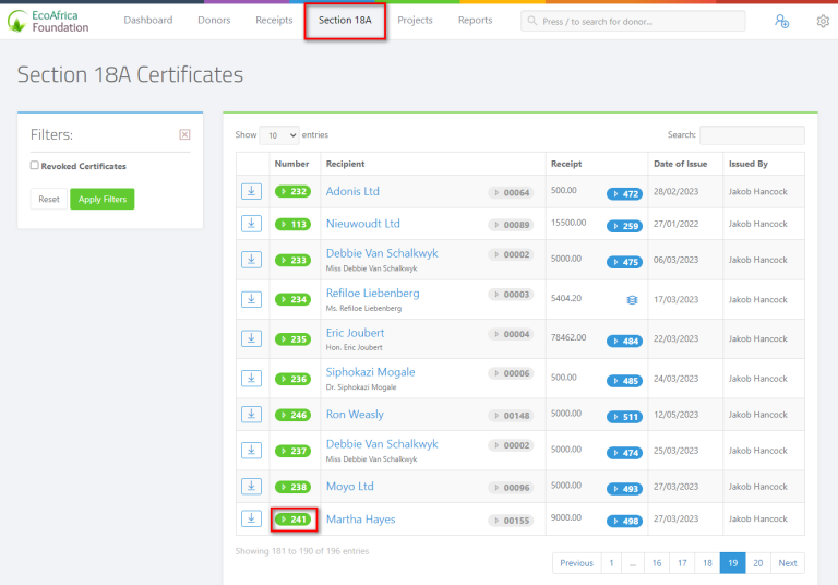 Remove SAMPLE text from Section 18A Certificate – ActiveDonor Help