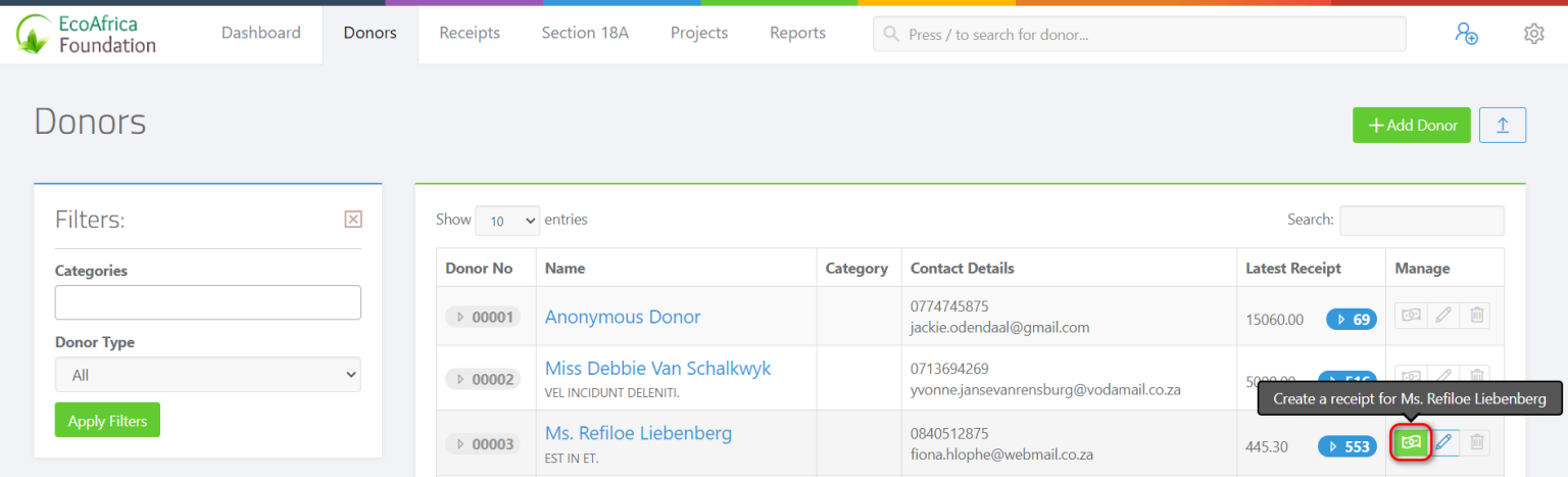 Creating a New Receipt – ActiveDonor Help
