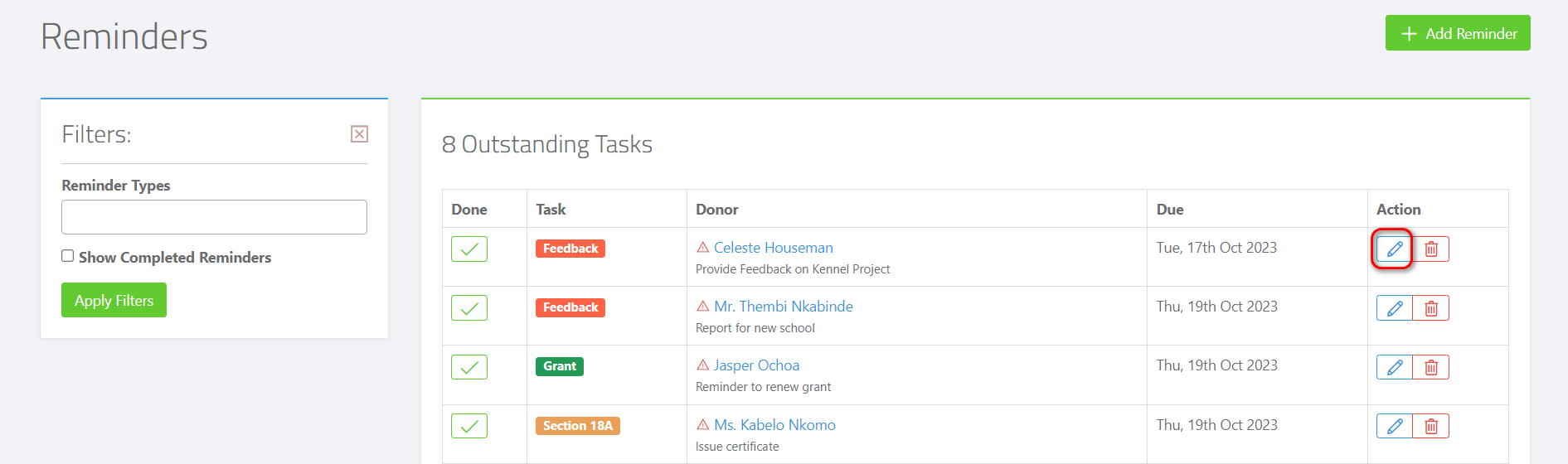 Editing a Reminder – ActiveDonor Help
