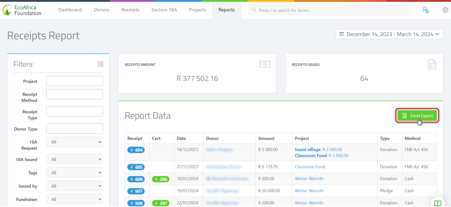 Generating Financial (Receipt) Reports – ActiveDonor Help